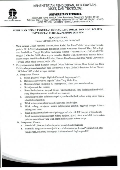 Pemilihan Dekan Fakultas Hukum, Ilmu Sosial, dan Ilmu Politik ...