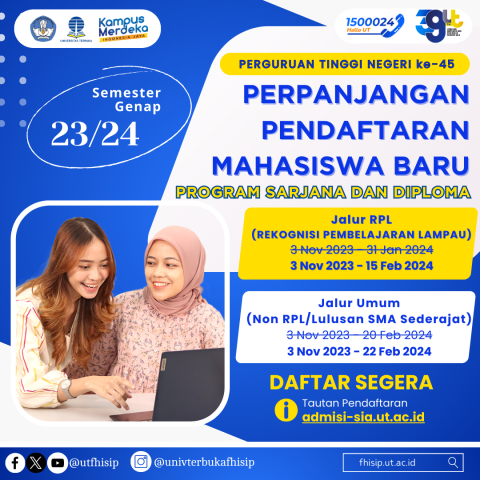 Perpanjangan Pendaftaran Mahasiswa Baru Program Sarjana dan Diploma Semester 2023/2024 Genap ...